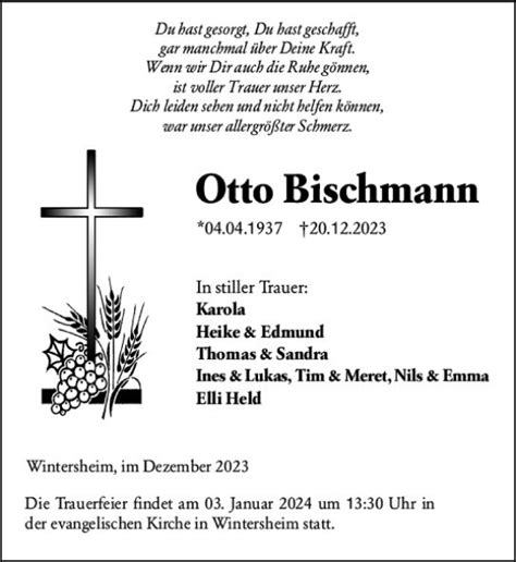 Traueranzeigen Von Otto Bischmann Vrm Trauer De