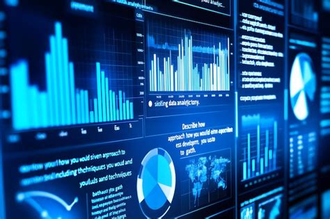Blue Screen Displaying Various Charts And Data Analysis On A Computer Monitor Premium Ai