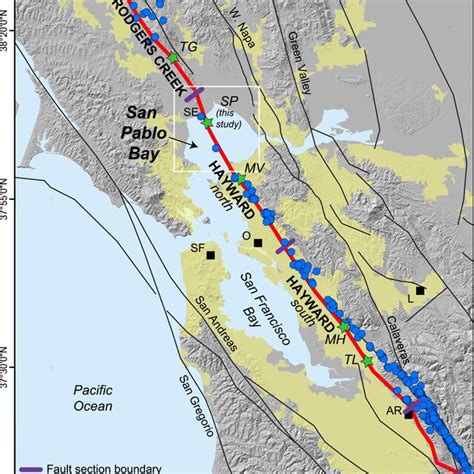 Topographic Map Showing The Extent Of The Hayward‐rodgers Creek Fault