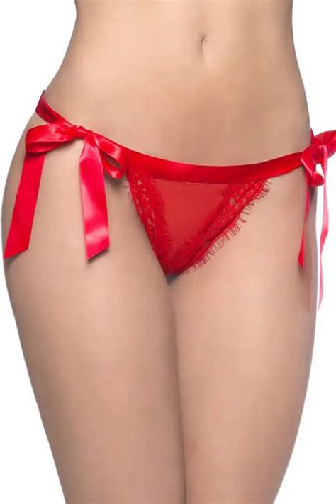 Red Lace Open Back Panty With Side Ties Lingeriediva