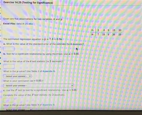 solved exercise 14 25 testing for significance given are