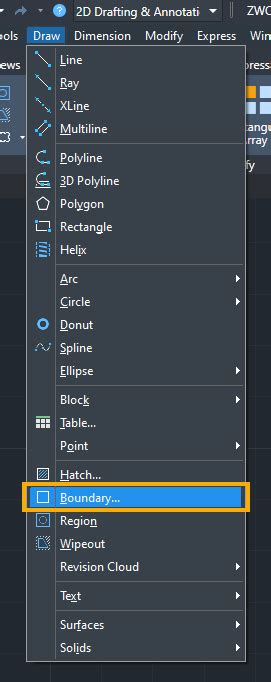 ★how to create the boundary for a closed area in zwcad technical