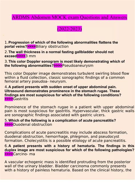 Abdomen Ardms Mock Exam Questions And Answers 2023 Verified Answers Ardms Stuvia Us