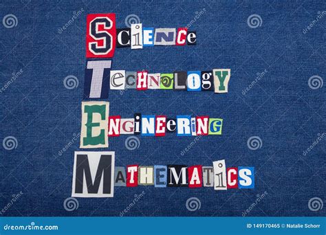 Stem Science Technology Engineering And Mathematics Text Word Collage Colorful Fabric On Blue