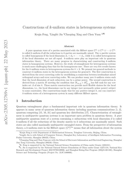 Constructions Of K Uniform States In Heterogeneous Systems Deepai