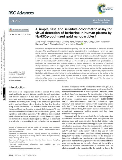 Pdf A Simple Fast And Sensitive Colorimetric Assay For Visual