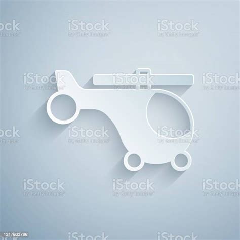 회색 배경에 격리 된 종이 컷 헬리콥터 항공기 차량 아이콘 종이 아트 스타일 벡터 3차원 형태에 대한 스톡 벡터 아트 및 기타 이미지 3차원 형태 관광 교통수단