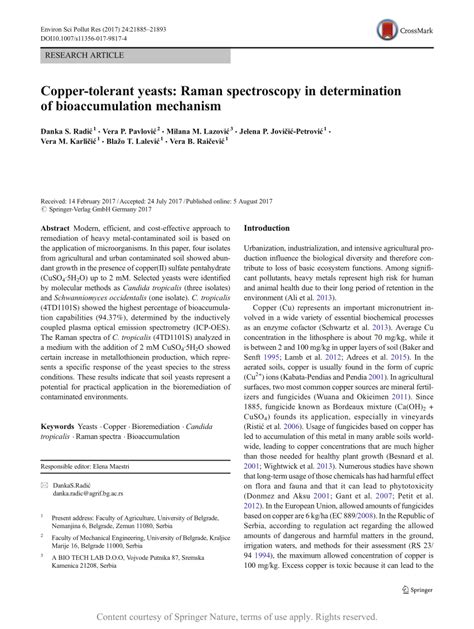 Copper Tolerant Yeasts Raman Spectroscopy In Determination Of