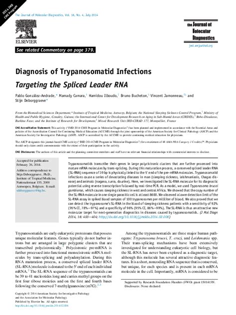Pdf Diagnosis Of Trypanosomatid Infections