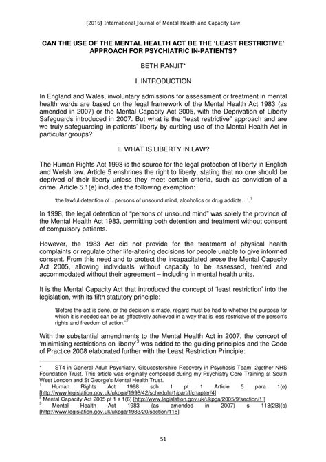 Pdf Can The Use Of The Mental Health Act Be The Least Restrictive