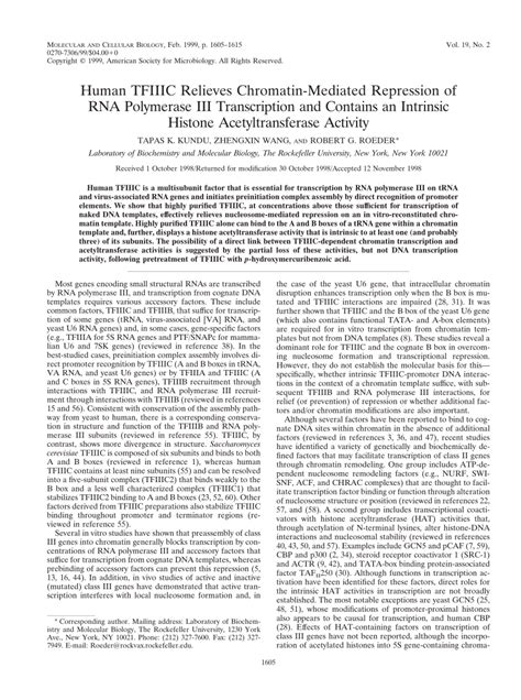 Pdf Human Tfiiic Relieves Chromatin Mediated Repression Of Rna