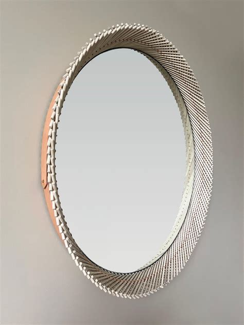 Mooda Round Mirror 30 Bleached Oak Wood Clear Mirror Leather Stitch