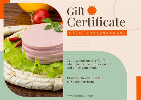 Minimalist Orange Green Food T Certificate 43228668 Template