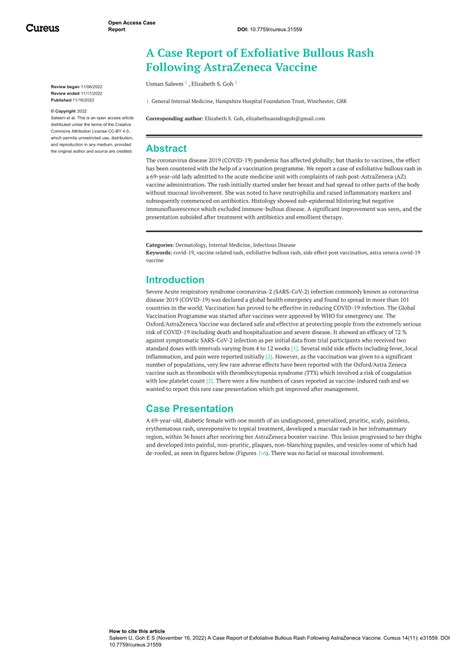 Pdf A Case Report Of Exfoliative Bullous Rash Following Astrazeneca Vaccine