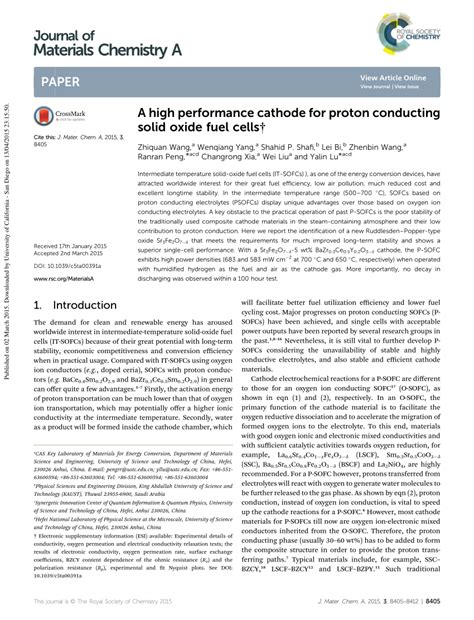 Pdf A High Performance Cathode For Proton Conducting Solid Oxide Fuel
