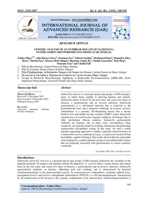 Genomic Analysis Of An Outbreak Isolate Of Salmonella Entericaserovarenteritidis St11 Fromcayar