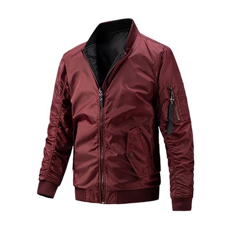 Penkiiy Mens Fashion Flight Suit Plus Cotton Jacket Reversible Stand Collar Jacket In Winter