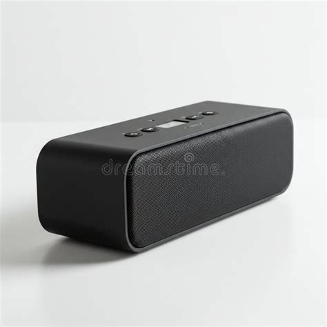 A Sleek Black Rectangular Speaker With Rounded Edges Is Shown On A White Surface Stock