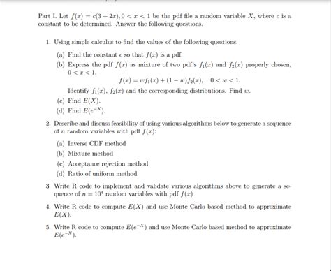 Solved Part I Let F X C X Chegg Com