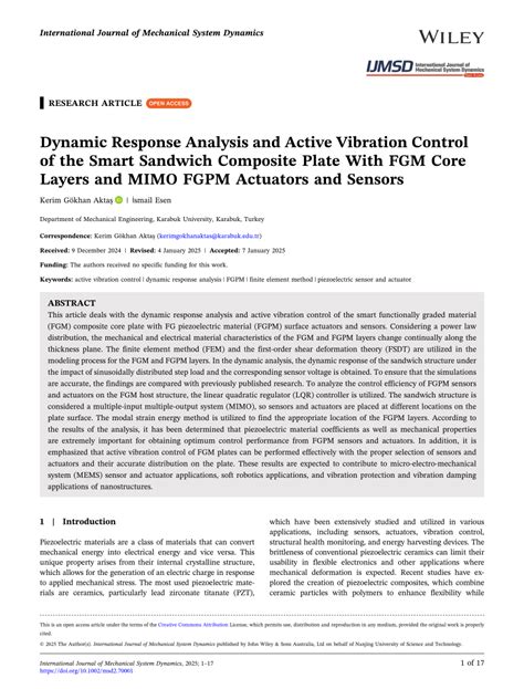Pdf Dynamic Response Analysis And Active Vibration Control Of The