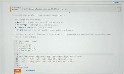 solved activity 2 3 4 create a product table with miysql