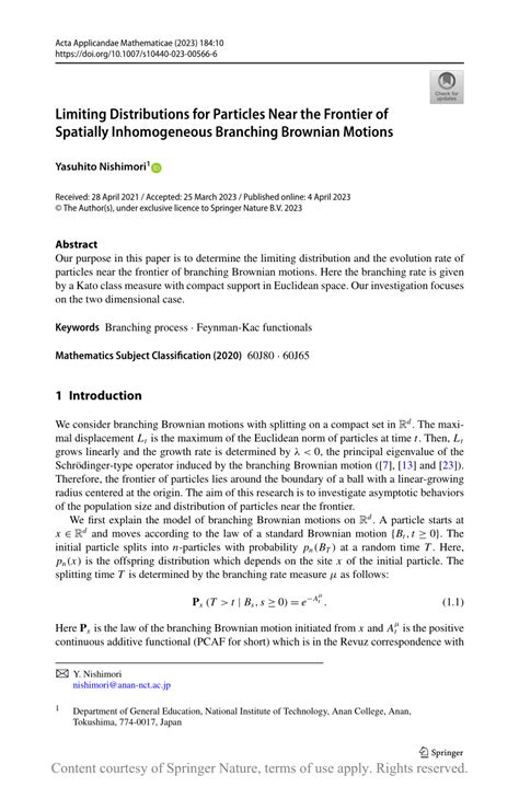 Limiting Distributions For Particles Near The Frontier Of Spatially Inhomogeneous Branching