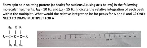 solved show spin spin splitting pattern to scale for