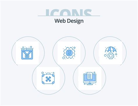 Web Design Blue Icon Pack 5 Icon Design Programming Cog List Coding
