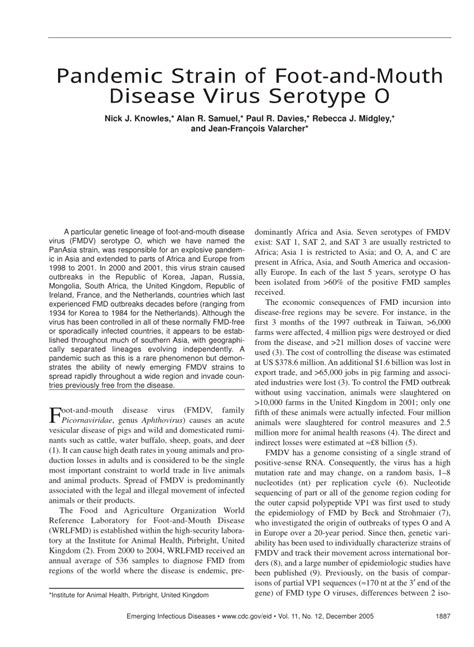 Pdf Pandemic Strain Of Foot And Mouth Disease Virus Serotype O