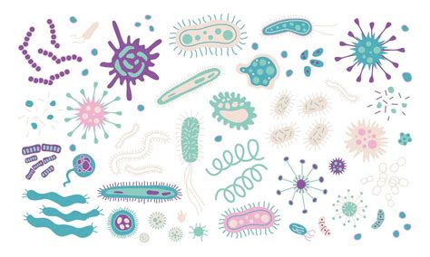 Set Of Different Bundle Of Infectious Microorganisms In Blue Pink