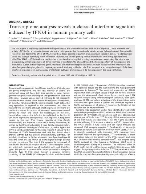 Pdf Transcriptome Analysis Reveals A Classical Interferon Signature
