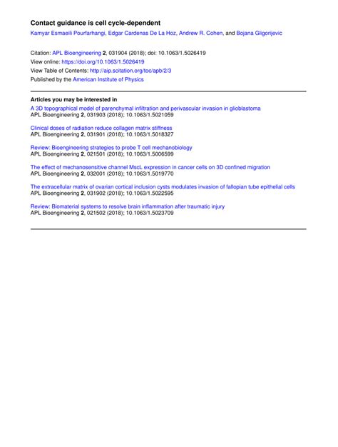 Pdf Contact Guidance Is Cell Cycle Dependent