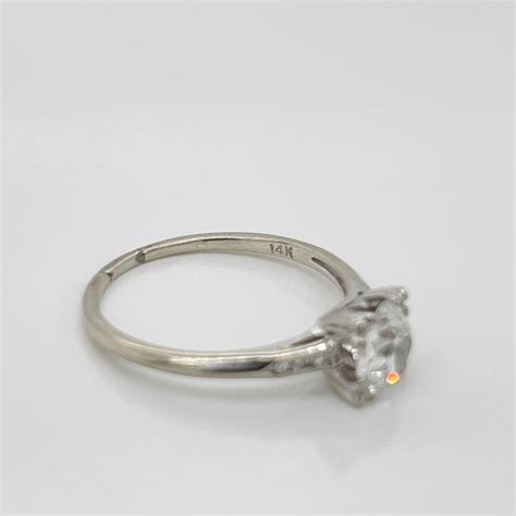 Vintage 14k White Gold And Old Mine Cut Diamond Engagement Ring For