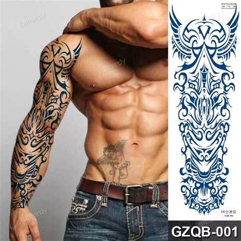 Large Temporary Tattoos Full Arm Sleeve Tattoo Men Totem Tribal Dragon