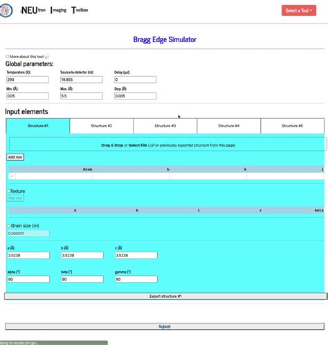 Bragg Edge Simulator Neutron Imaging
