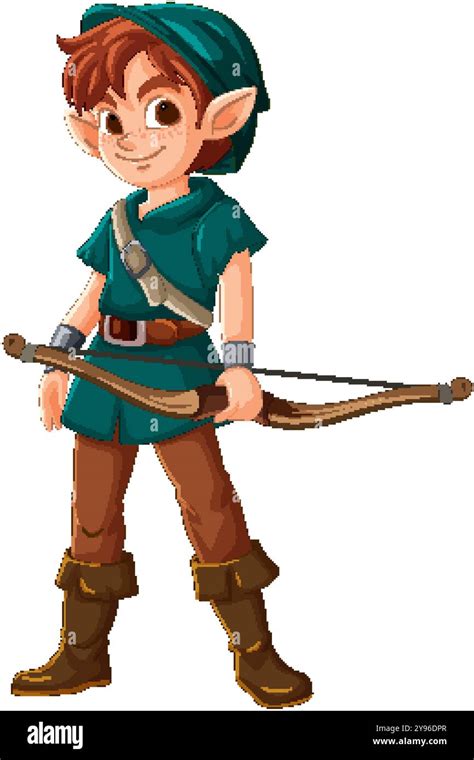 Cartoon Elf Archer Holding A Bow Stock Vector Image And Art Alamy