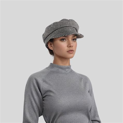 Womens Wool Fiddler Cap With Houndstooth Pattern Hatsxcaps