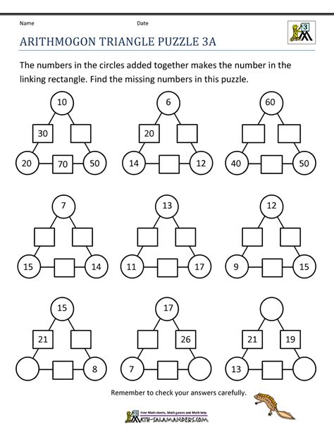 3rd Grade Math Puzzles Worksheets