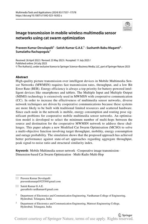 Image Transmission In Mobile Wireless Multimedia Sensor Networks Using