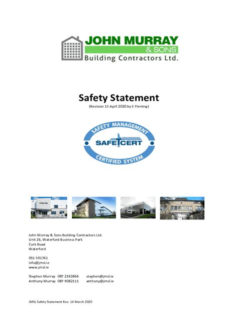 Fillable Online Pdf Safety Statement Jmsl Safety Statement 2020 Rev