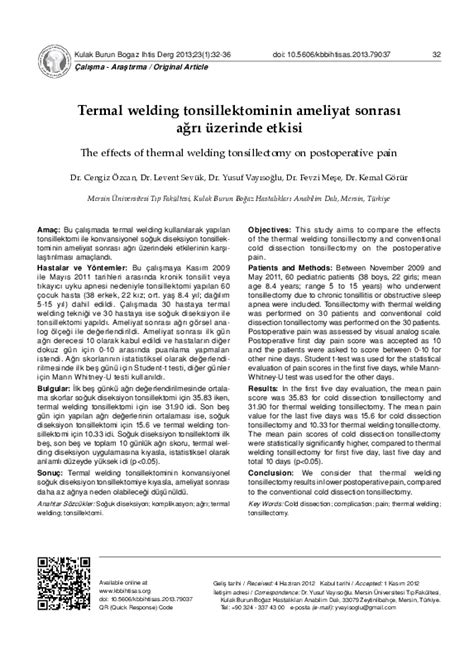 Pdf The Effects Of Thermal Welding Tonsillectomy On Postoperative
