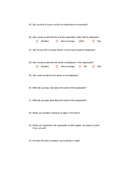 Sample Exit Interview Template In Word And Pdf Formats Page 4 Of 4