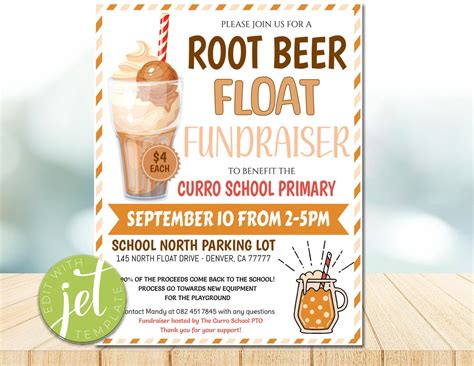 Editable Root Beer Float Fundraiser Flyer Ice Cream Social Event Flyer
