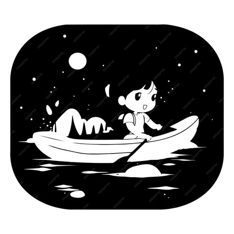 Premium Vector Boy In A Boat On The River At Night