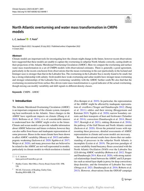 North Atlantic Overturning And Water Mass Transformation In Cmip6