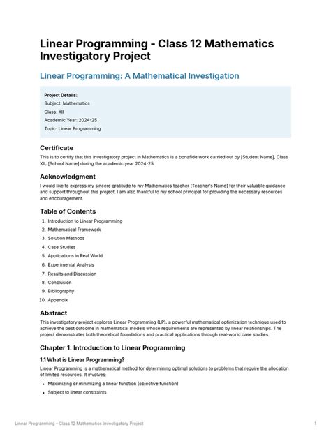 Linear Programming Project For Class 12 Pdf Linear Programming Mathematical Optimization