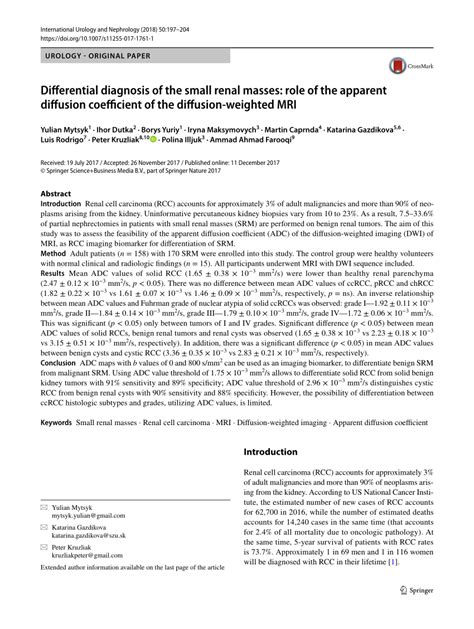 Pdf Differential Diagnosis Of The Small Renal Masses Role Of The