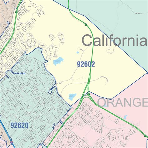 Color Cast Zip Code Style Wall Map Of Irvine Ca American Map Store