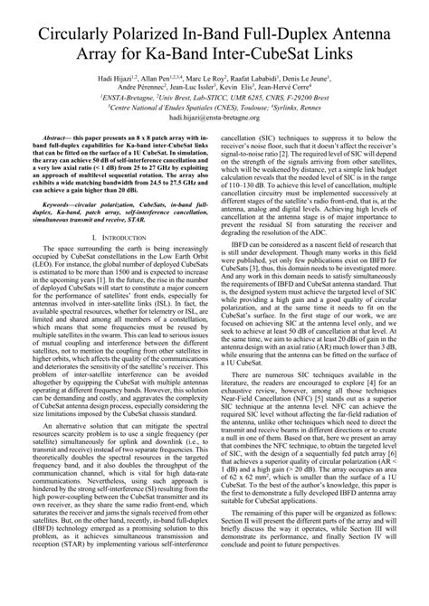 Pdf Circularly Polarized In Band Full Duplex Antenna Array For Ka Band Inter Cubesat Links