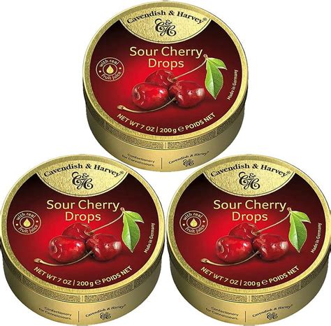Cavendish And Harvey Sour Cherry Hard Candy Drops 3 Pack 7 Oz Each With